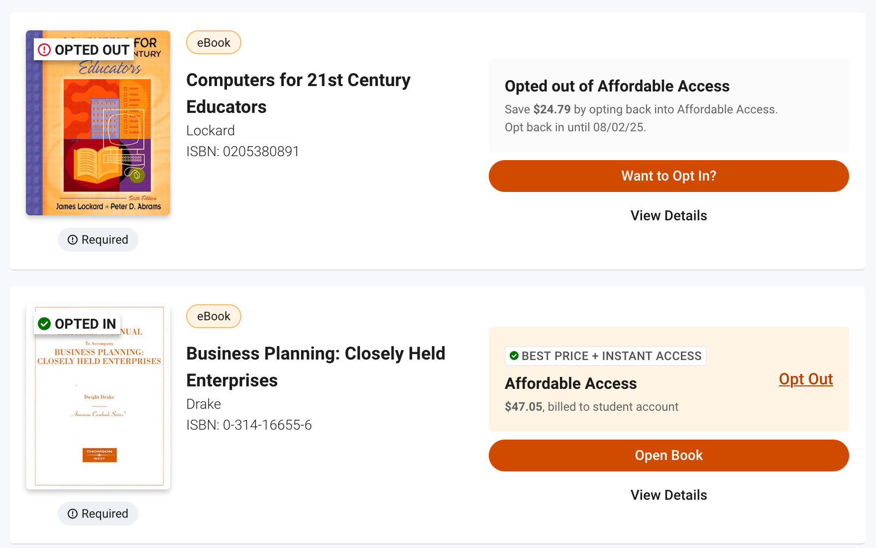 My Courses: Opting In or Out of Course Materials – Online Bookstore Support Powered by VitalSource